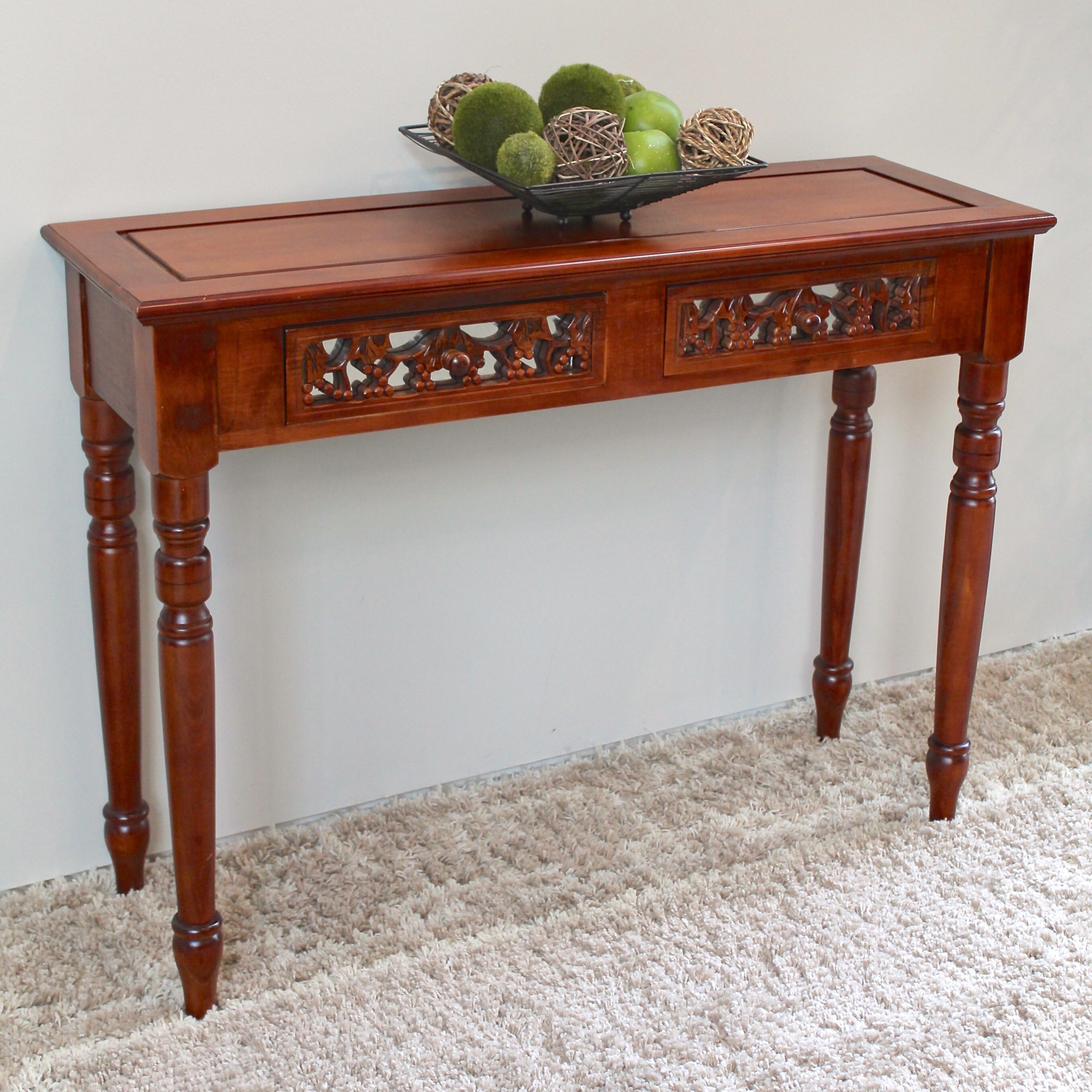 Windsor Carved Wood 2 drawer Table On Sale Bed Bath Beyond 5587990