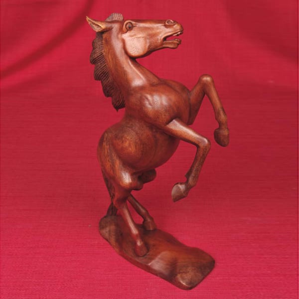 Teak Wood 24-inch Two Leg Horse Statue (India) - Bed Bath & Beyond ...