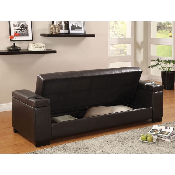 Furniture of America Tash Contemporary Brown Sofa Bed with Cup Holders ...