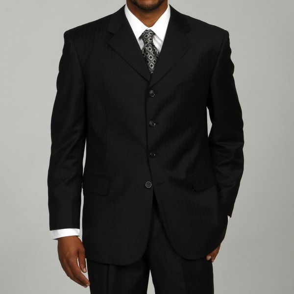 Bendetti Men's Charcoal Blue Pinstripe Wool 4-button Suit - Free ...