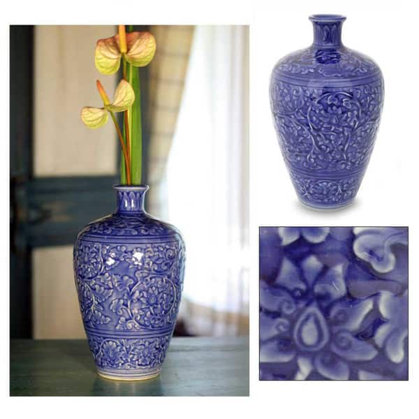 Handmade Celadon Ceramic 'Azure Lace' Vase (Thailand) - Bed Bath ...