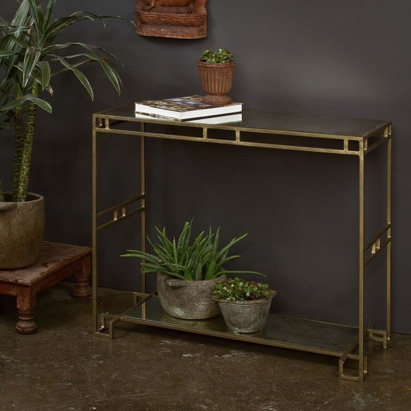 Steel and Glass Cubist Brass Console Table (India) - Bed Bath & Beyond ...