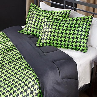Lime/ Black Houndstooth Full/ Queen-size 3-piece Comforter Set - Bed ...