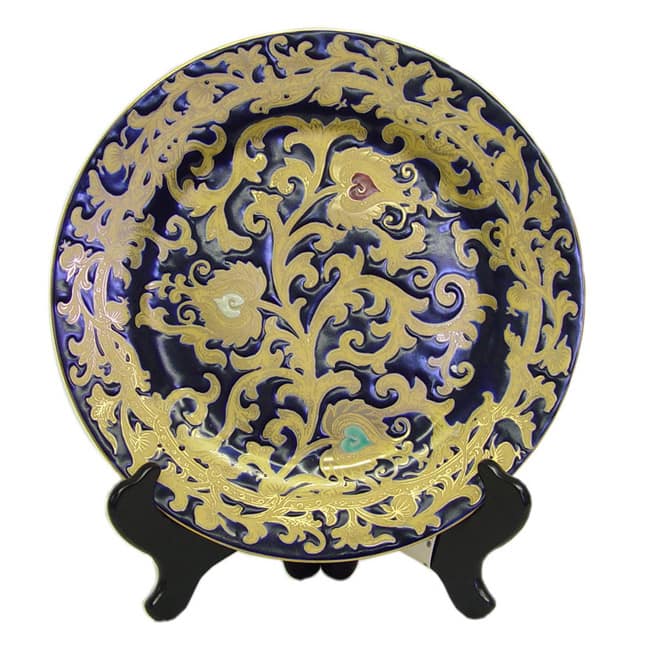 Royal Blue and Gold Porcelain Plate with Stand - Overstock - 6159315