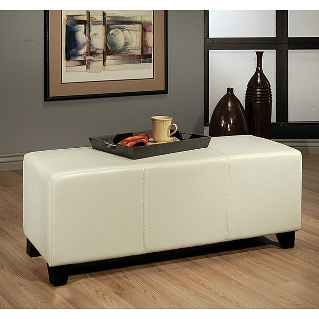 Abbyson Living Montgomery Off White Bicast Leather Bench Ottoman ...