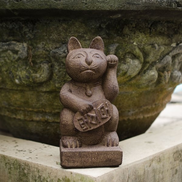 Handmade Stone Japanese Maneki Neko 'Lucky Cat' Statue - Bed Bath ...