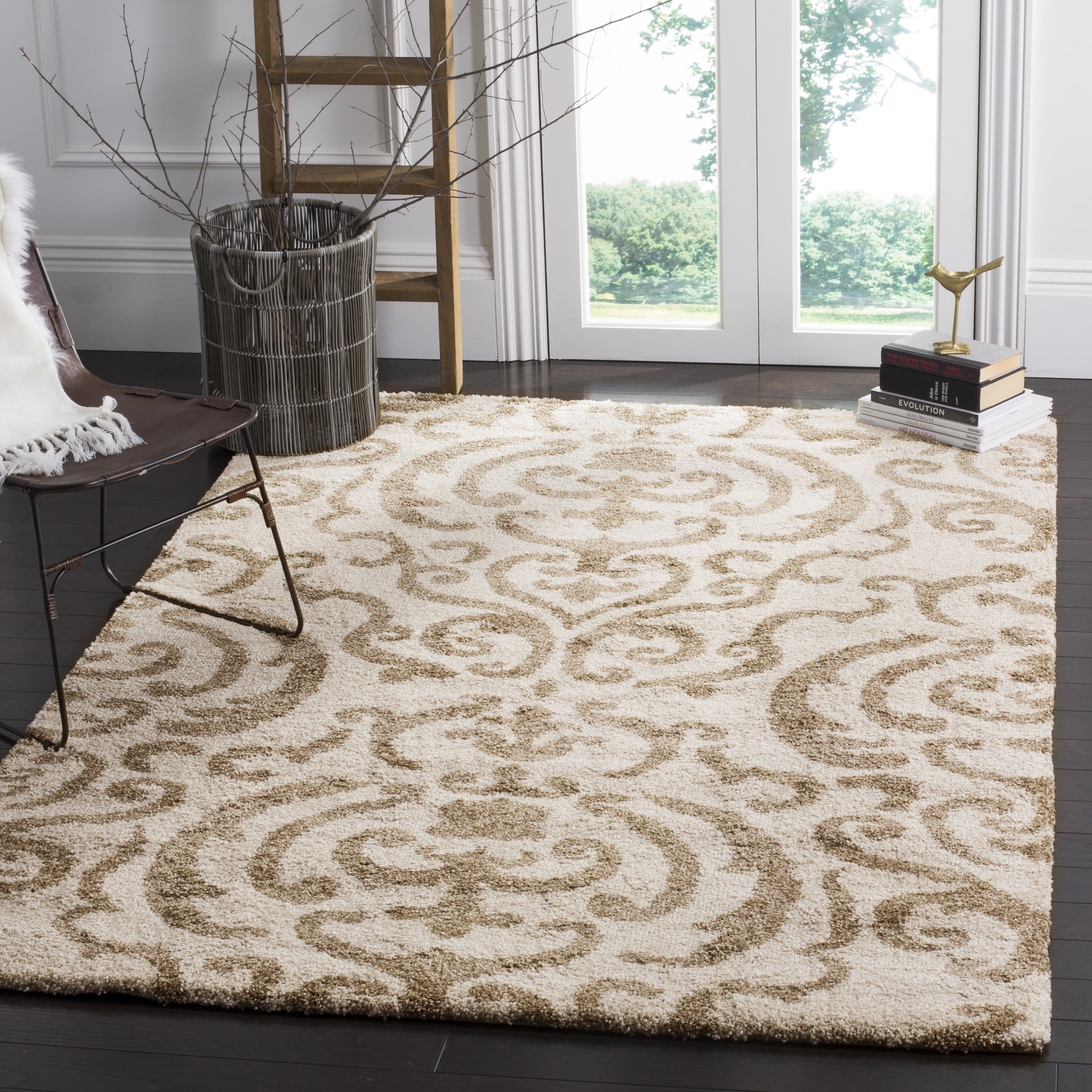 Shop Safavieh Florida Shag Ornate Cream Beige Damask Area Rug 3 3 X
