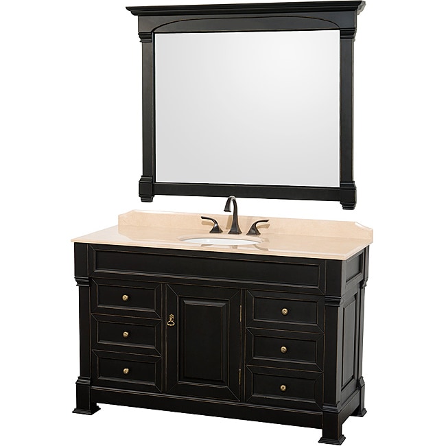 Wyndham Collection Andover Black 55-Inch Solid Oak Bathroom Vanity ...