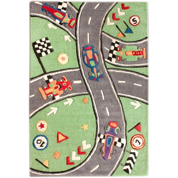 Brooklyn Rug Co Handmade Kids Race Track New Zealand Wool Rug (3'6 x 5 ...