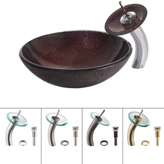 KRAUS Callisto Glass Vessel Sink in Brown with Waterfall Faucet in ...