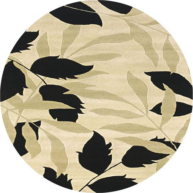 Ivory/Black Botanical Rug - 8' x 8' - Overstock - 6520236