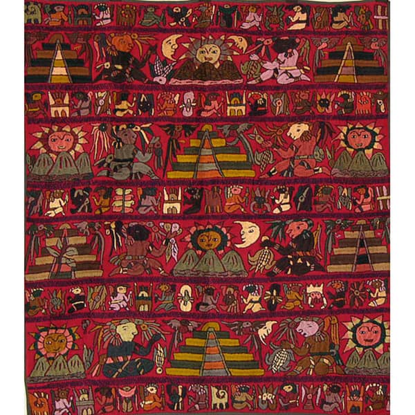 Cotton Burgundy Embroidered Mayan Tapestry (Guatemala) - Bed Bath ...