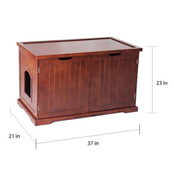 Merry Products Large Walnut Cat Hidden Litter Box Furniture Bench - Bed ...