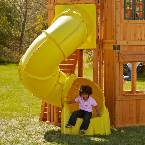 Large Yellow Tube Slide Swing Set Spiral Backyard 5 Foot Twisting Kids ...