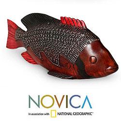 Sese Wood and Aluminum 'Ga Redfish' Sculpture , Handmade in Ghana - Bed ...