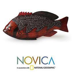Sese Wood and Aluminum 'Ga Redfish' Sculpture , Handmade in Ghana - Bed ...