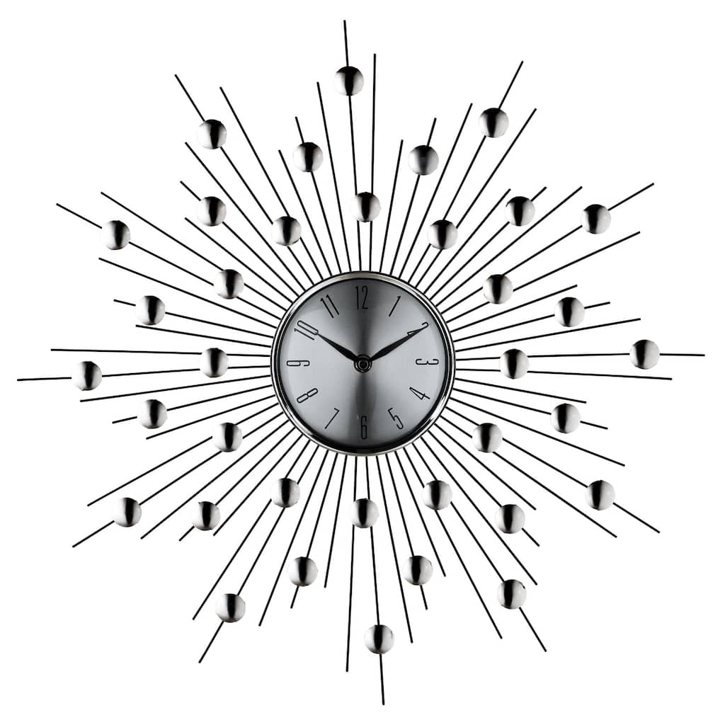 Silver Starburst Wall Clock - Overstock - 6670843