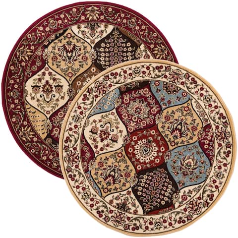 Well Woven Victorian Panel Oriental Border Lattice Trellis Round Rug ...