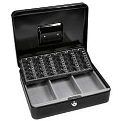 Barska 12-inch Cash Box with 6 Compartment Coin Tray with Key Lock ...