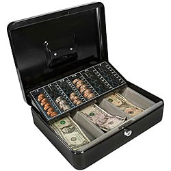 Barska 12-inch Cash Box with 6 Compartment Coin Tray with Key Lock ...