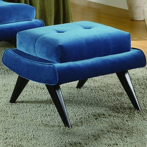 Cerulean Blue Fabric with Ebony Wood Legs Ottomon - Bed Bath & Beyond ...