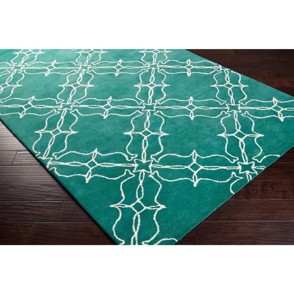 Hand-tufted Milan Emerald Green Geometric Trellis Wool Area Rug - 2'6 ...