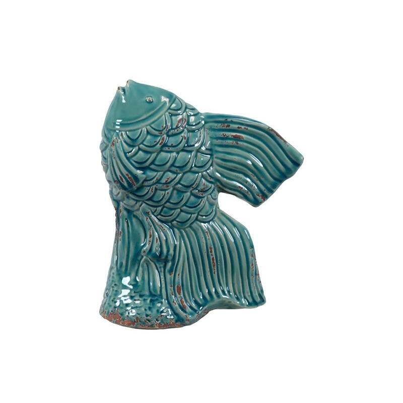 Blue Ceramic Fish Sculpture - Overstock - 6995981