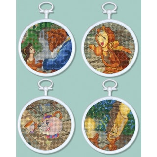 Beauty & The Beast Mini Vignettes Counted Cross Stitch Kit-3" Round 16 ...