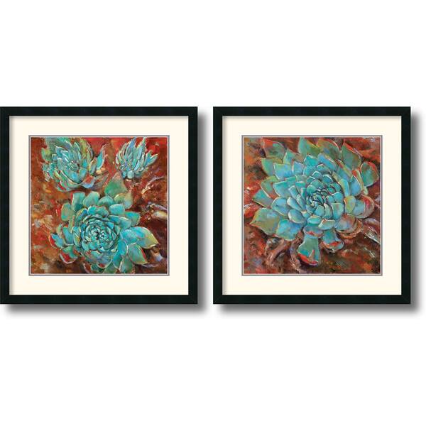 Jillian David Design 'Blue Agave' Framed Art Print Set 26 x 26-inch ...