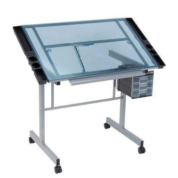 Studio Designs Vision Silver Glass Top Mobile Drafting Table - Bed Bath ...
