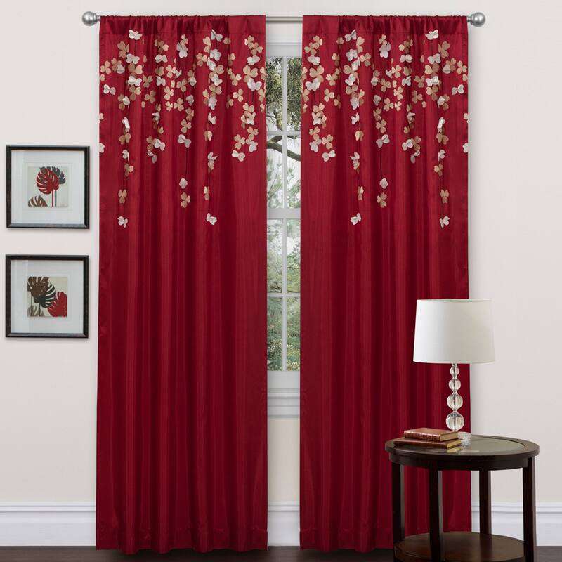 Lush Decor Red Faux Silk 84-inch Flower Drop Single Curtain Panel - 84 ...