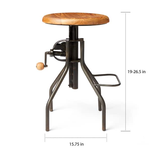 Handmade Hand Crank Reclaimed Teak Adjustable Counter Stool (India ...
