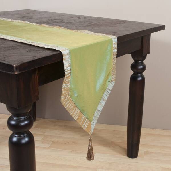 Iridescent Table Runner with Contrasting Border & Tassel - Bed Bath ...
