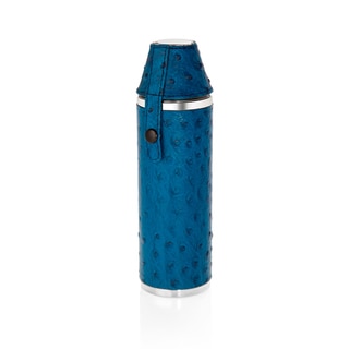 10 oz. Hunter's Flask with 2 Cups in Blue Embossed Ostrich Genuine ...