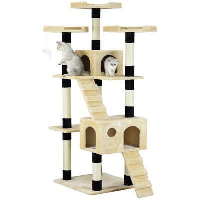 Go Pet Club Beige/Black Faux Fur and Wood 72-inch-high Cat Tree ...