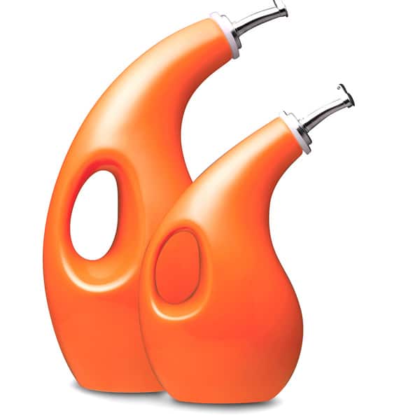 Rachael Ray Serveware EVOO and Vinegar Orange Stoneware Bottle Set ...