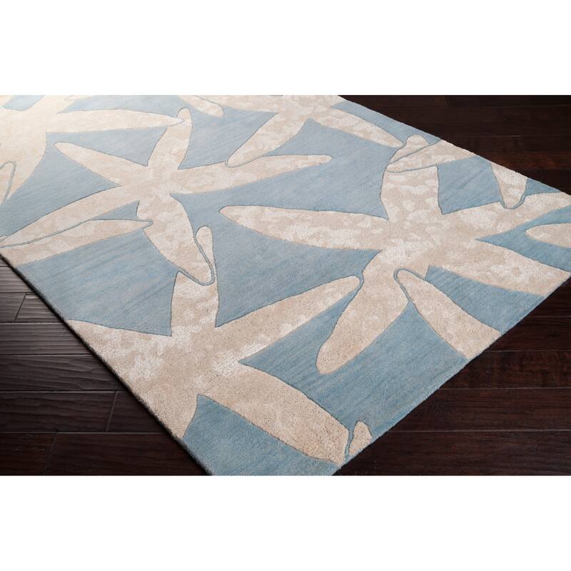 Hand-tufted Benson Blue Beach Inspired Wool Rug - Overstock - 7492242