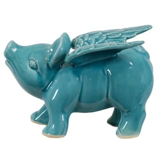Urban Trends Collection 6-inch Ceramic Turquoise Flying Pig - Bed Bath ...