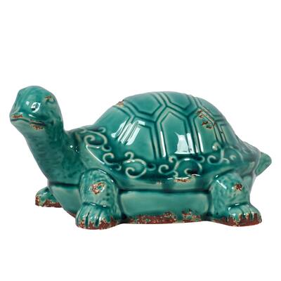 Urban Trends Collection Antique Blue Ceramic Tortoise - Overstock - 7531938