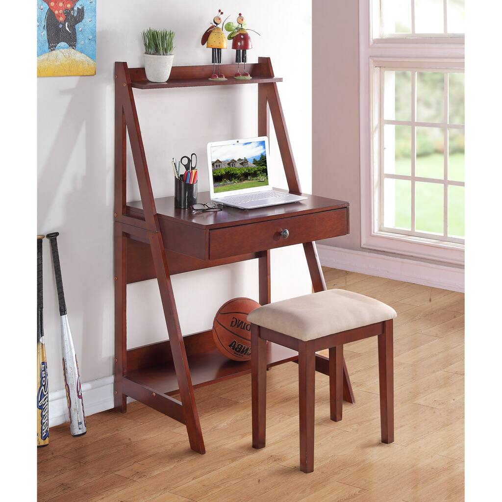 Cherry Finish Laptop Writing Desk Table with Stool - Overstock - 7539825