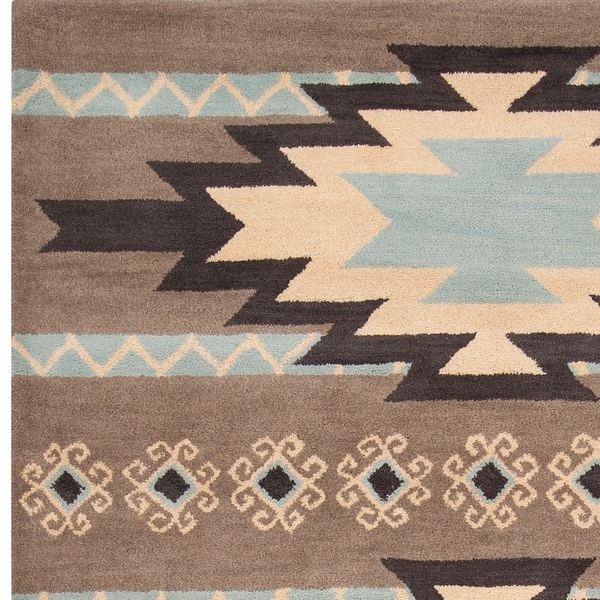 Dick Idol Hand-tufted Grey/Blue Southwestern Aztec Ranenna Wool Rug (8 ...