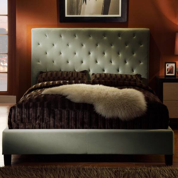 TRIBECCA HOME Sophie Taupe Velvet Bed with Two White Retangular ...