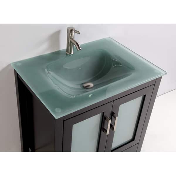 Tempered Glass Top 30 inch Single Sink Bathroom Vanity with Mirror and ...