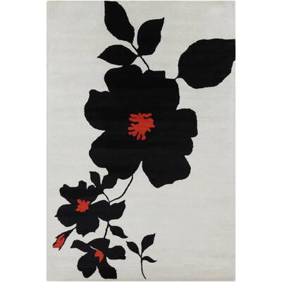 Allie Handmade Floral Wool Rug with Black-and-Red Print (5' x 7'6 ...