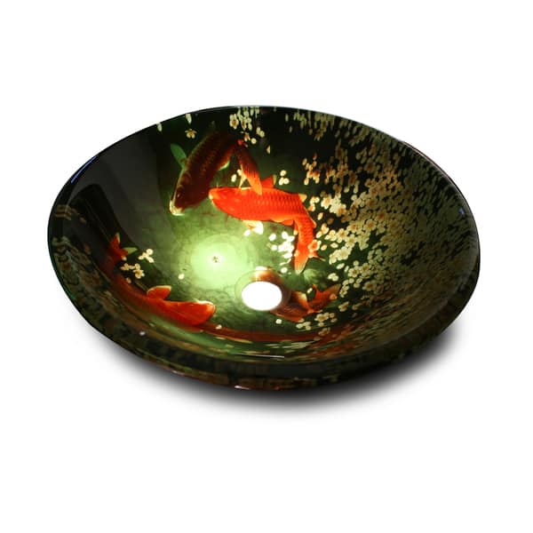 Zen Collection Koi Pond 17-inch Round Glass Vessel Vanity Sink - Bed ...