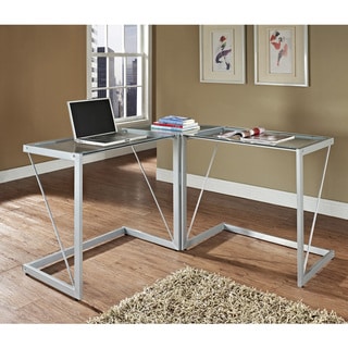 Silver Metal Glass Cable Frame Corner Computer Desk - Bed Bath & Beyond ...