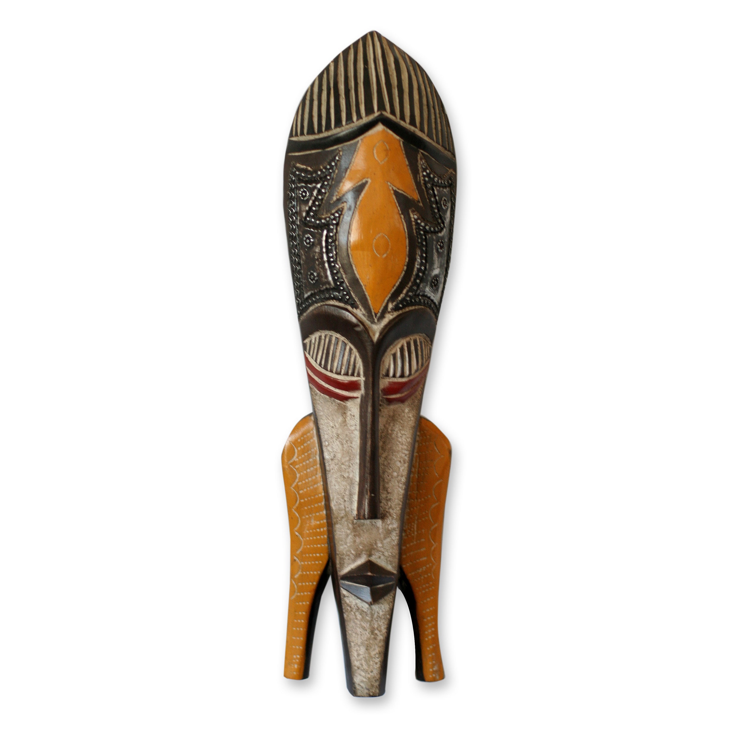 Handmade Sese Wood 'Ahoufe' African Mask (Ghana) - Yellow - Bed Bath ...