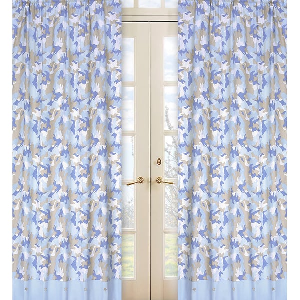 Sweet Jojo Designs Ivory, Khaki, and Blue 84-inch Window Treatment ...