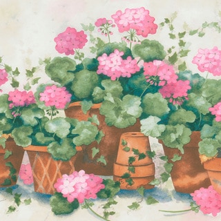 Pink Terra Cotta Potted Flower Border Wallpaper - Bed Bath & Beyond ...