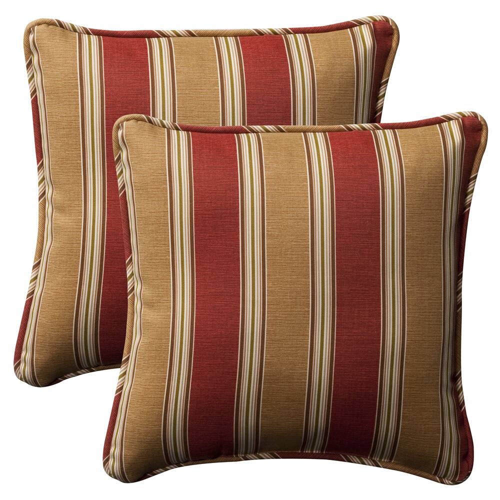 Pillow Perfect Outdoor Red/Gold Striped Toss Pillows Square - Set of 2 ...
